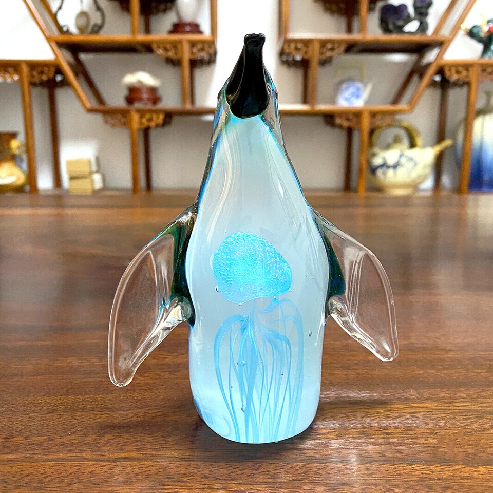 Crystal Penguin Figurine with Jellyfish Inside Table Decor - The ...
