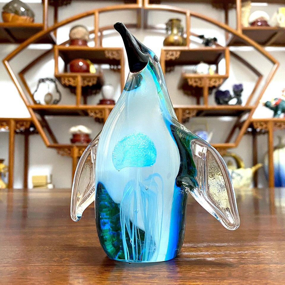 Crystal Penguin Figurine with Jellyfish Inside Table Decor - The ...